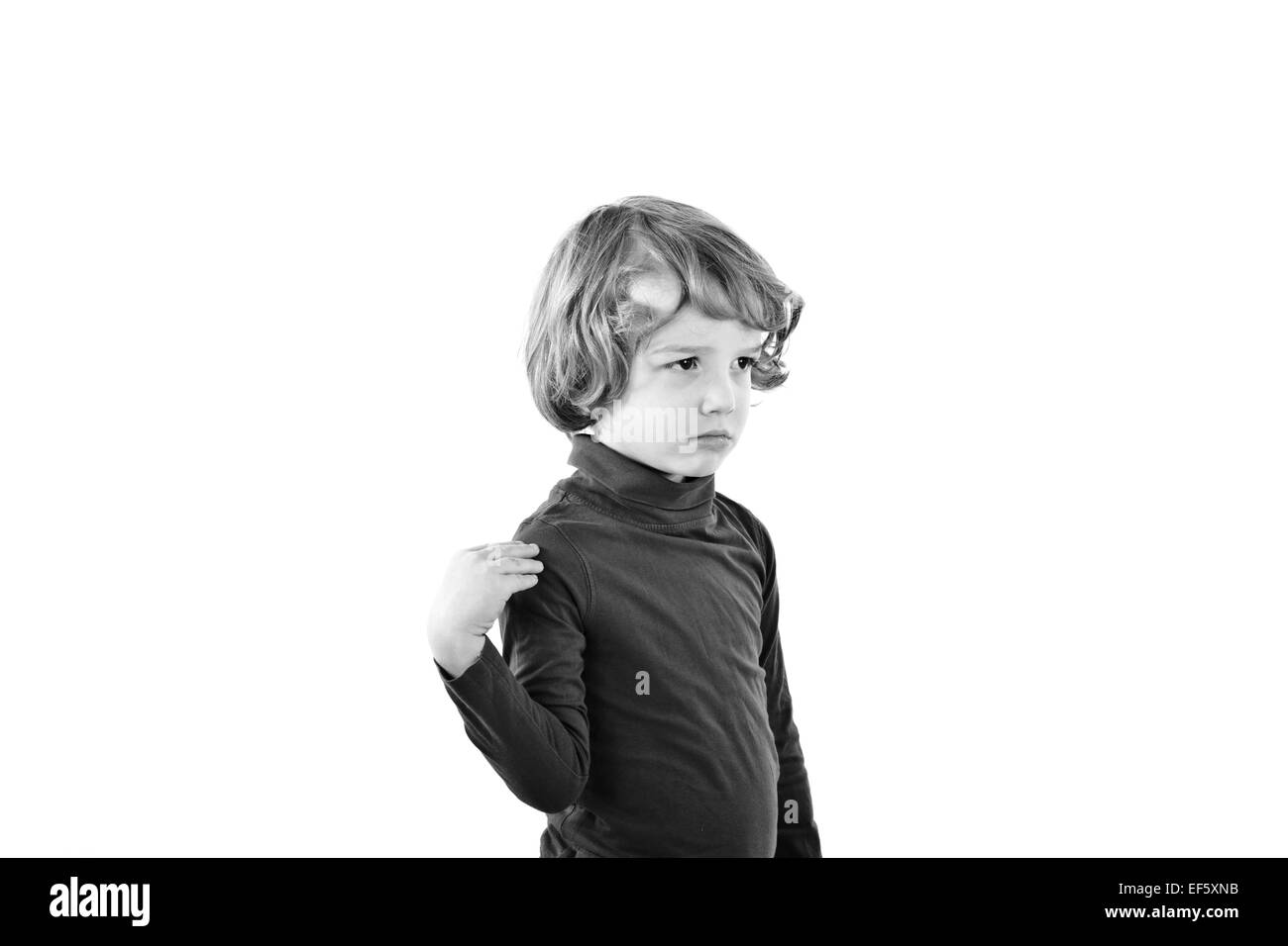 child staring B&W photo isolated on white background Stock Photo - Alamy