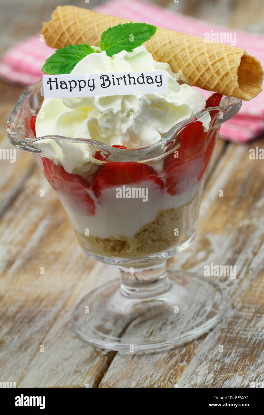 Happy birthday card with trifle dessert Stock Photo - Alamy