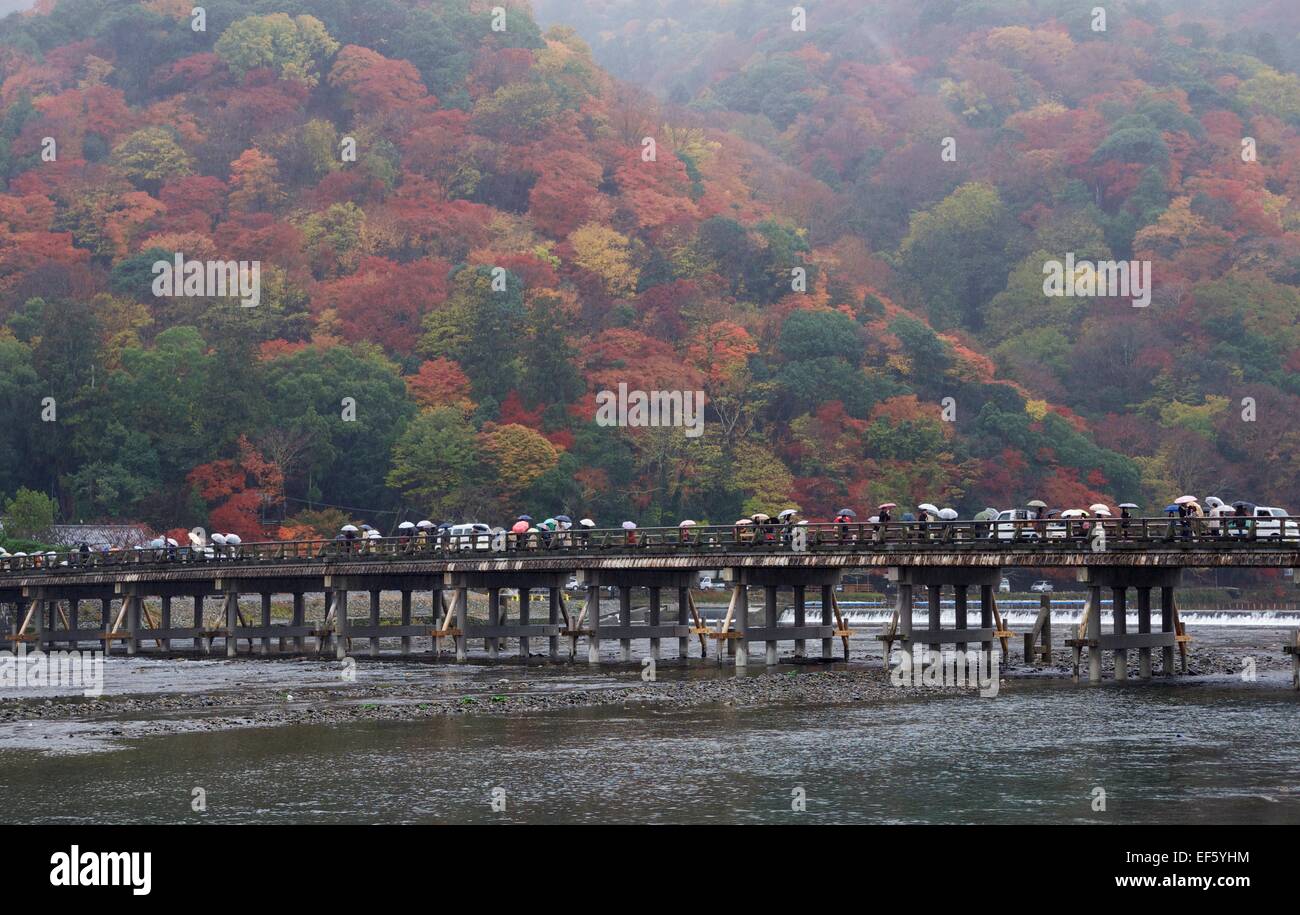 Moon Crossing Bridge in Arashiyama, Kyoto, Japan Stock Photo - Alamy