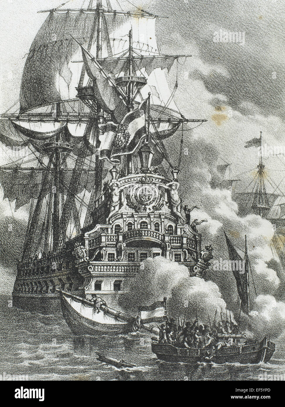 The Brethren or Brethren of the Coast attacking three Spanish galleons ...