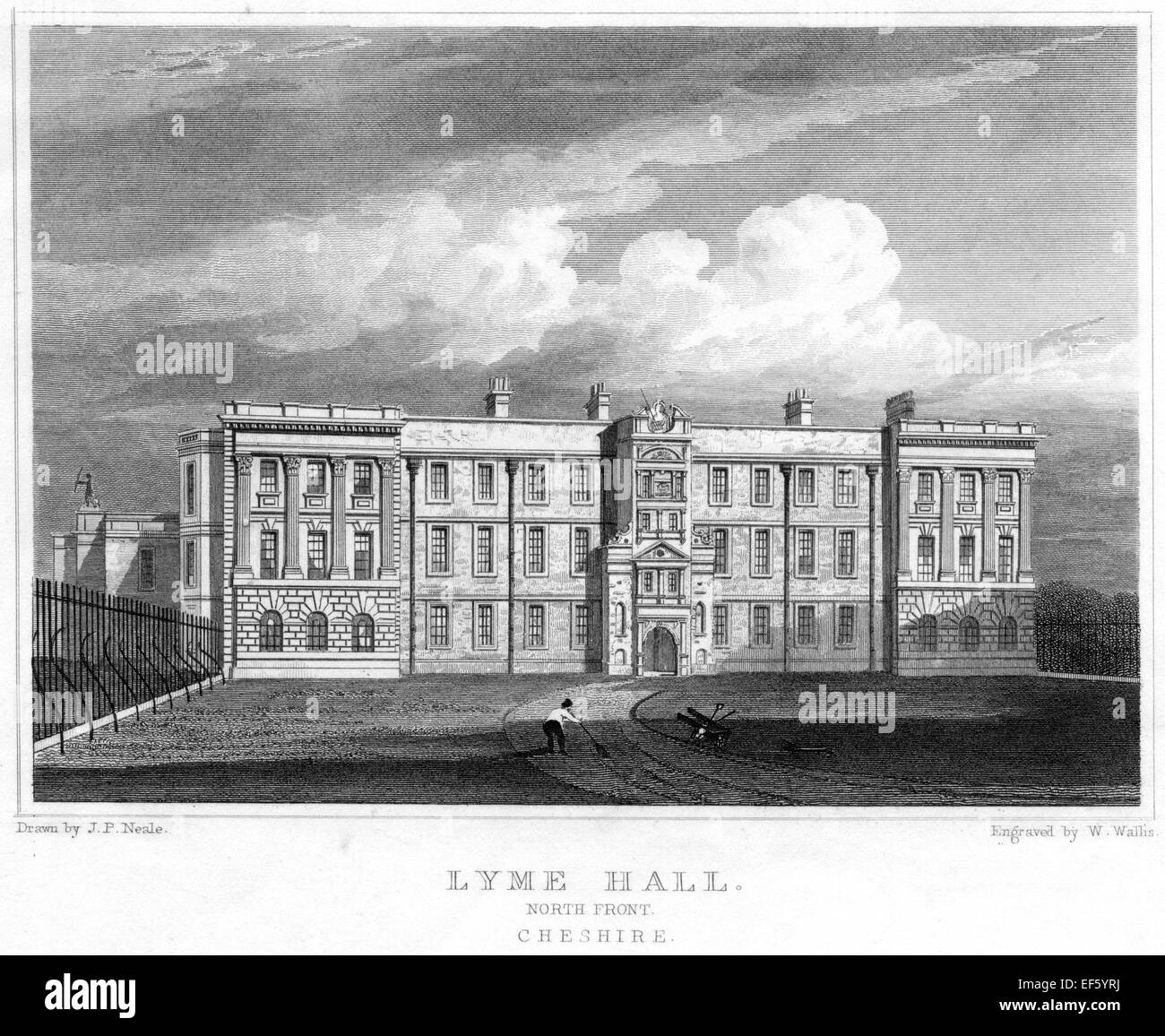 An engraving of Lyme Hall, North Front, Cheshire scanned at high ...