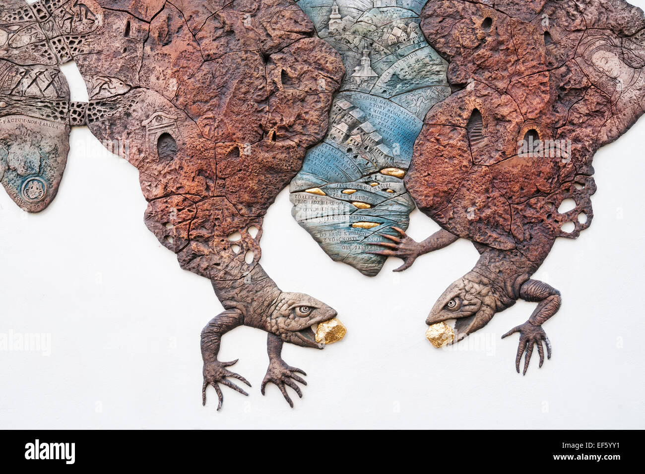 Mural depicting the legend of the salamanders who were covered in gold ...