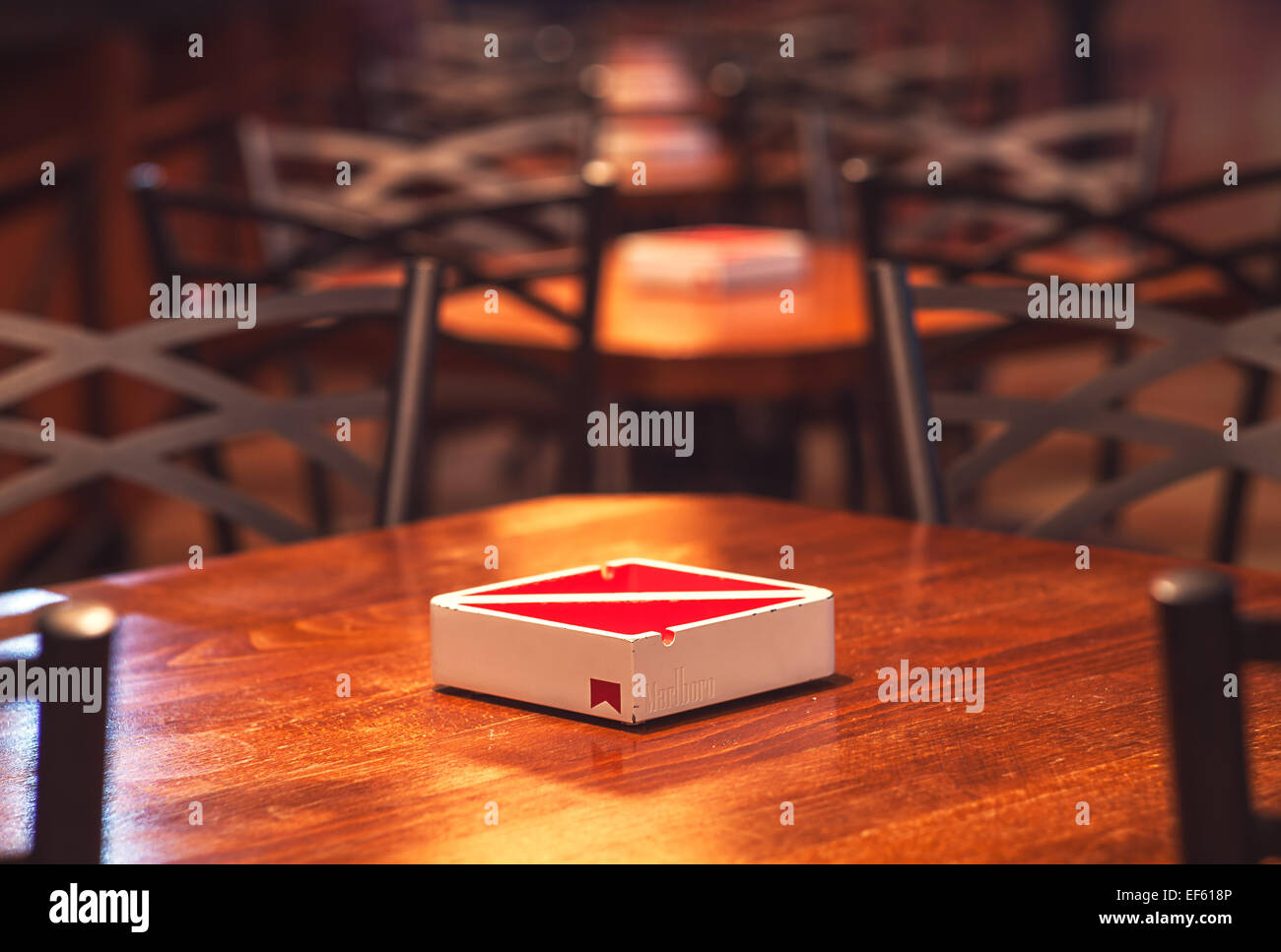 Cacak, Serbia - January 23, 2015: Velvet Cafe and Club interior, wooden ...
