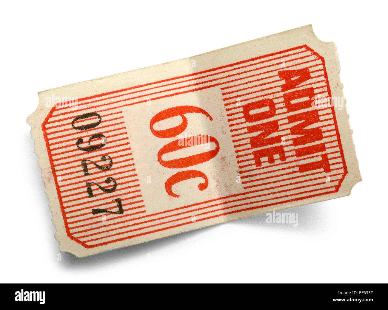 Red Bent Admit One Movie Ticket Isolated on White Background Stock Photo - Alamy