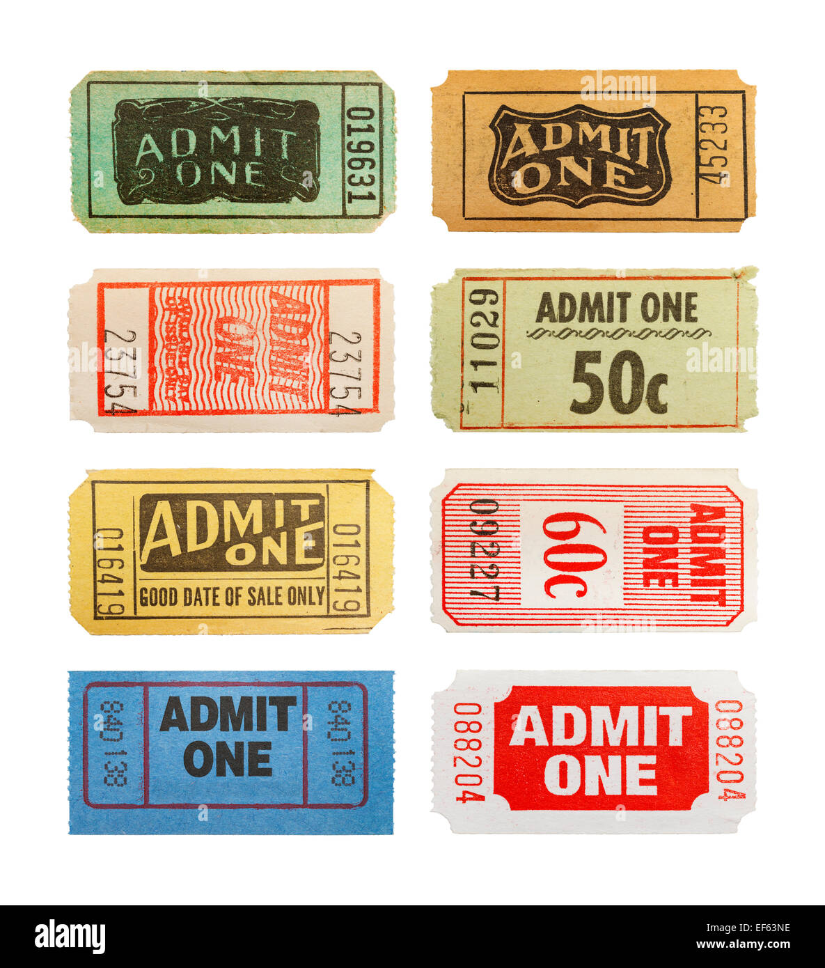 Selection Of Different Old Admit One Tickets Isolated on White Background Stock Photo - Alamy