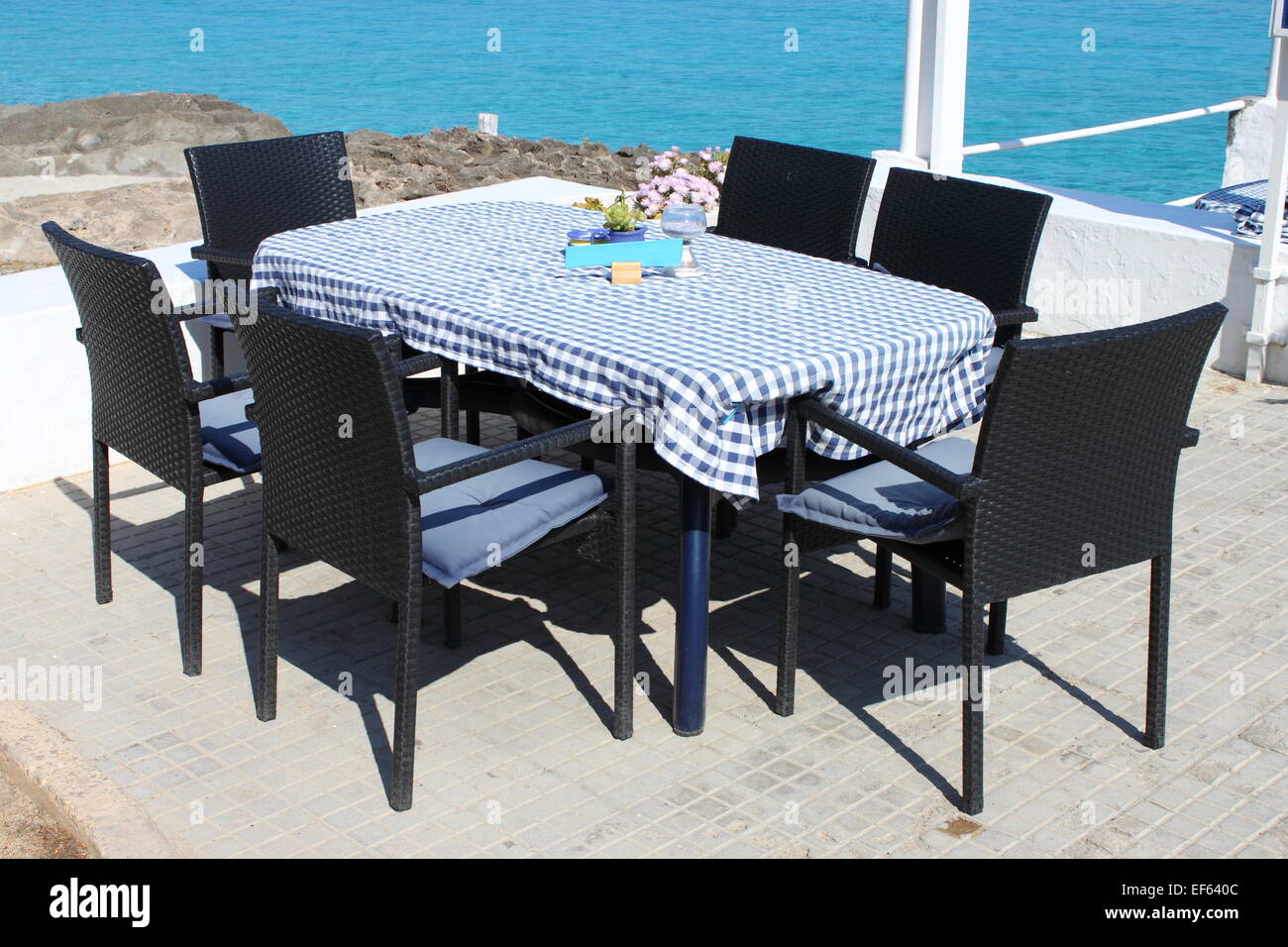 Typical mediterranean restaurant table on seaside Stock Photo - Alamy