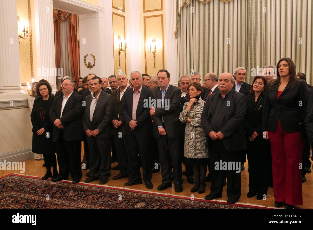 Athens, Greece. 27th Jan, 2015. Members of Greece's new cabinet take an ...