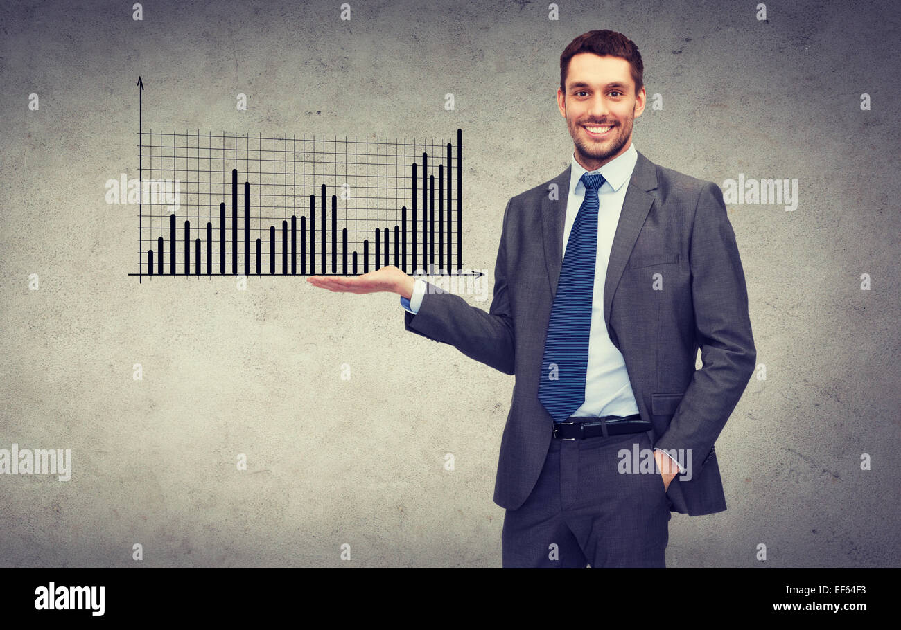 man showing growing chart on the palm of his hand Stock Photo - Alamy