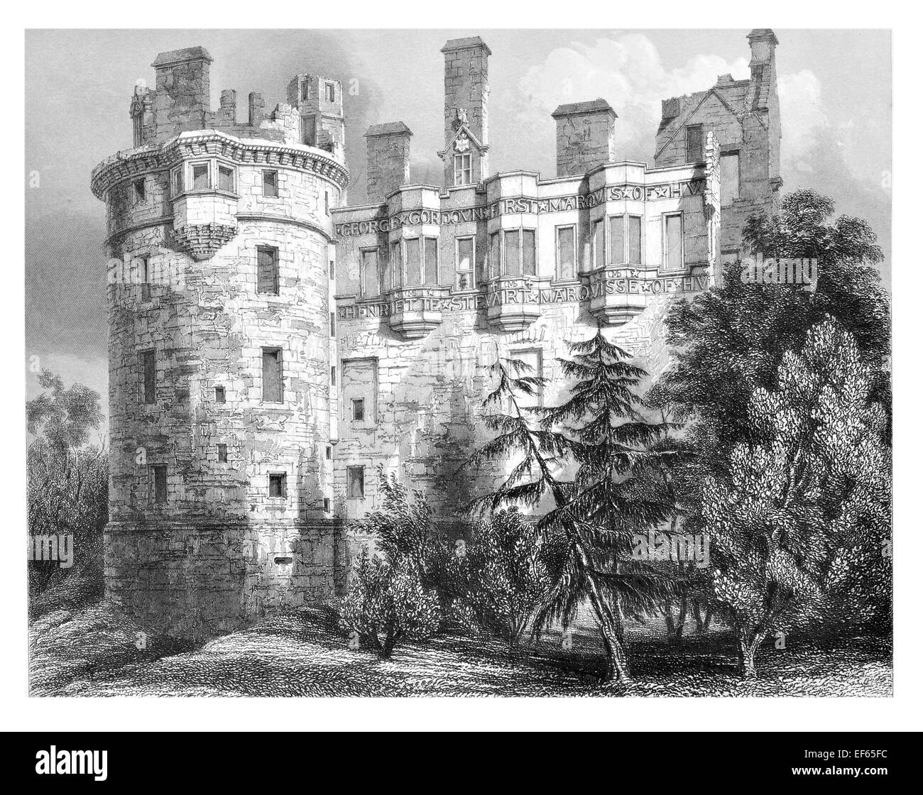 1852 Huntly Strathbogie L plan Castle Aberdeenshire Ruin ancestral home ...