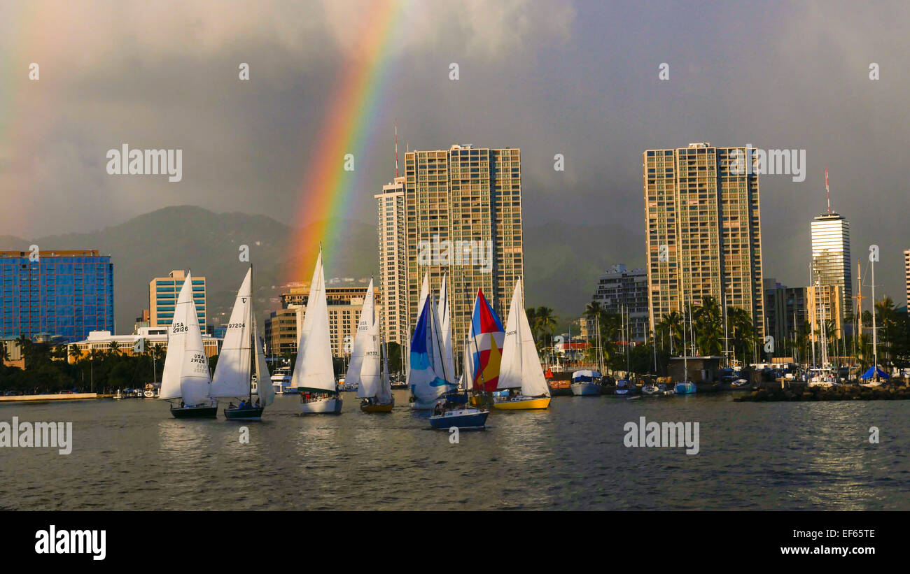 Friday night sailboat race, Ala Wai Yacht Harbor, Ala Moana Beach Park ...