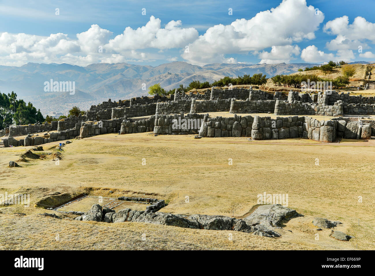 Stone walls of Sacsayhuaman Inca fortress ruins, Cusco, Peru Stock ...