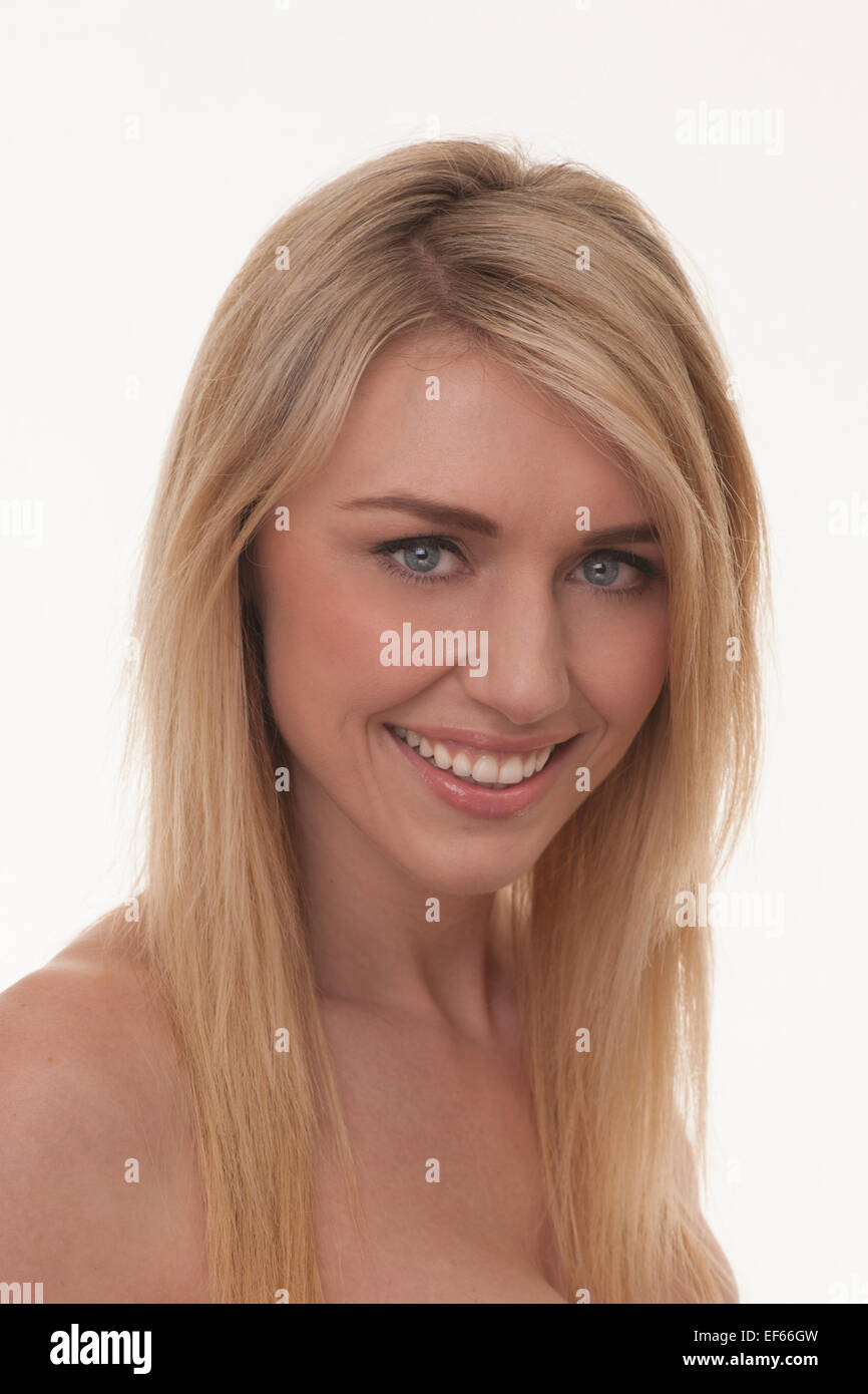blonde woman smiling headshot Stock Photo - Alamy