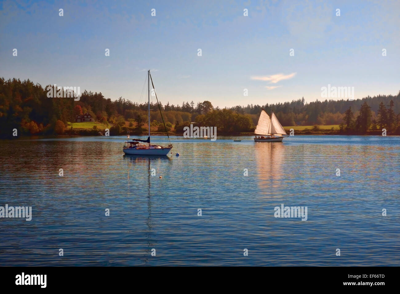 Sailboat, Blind Bay, Shaw Island, San Juan Islands, Puget Sound ...