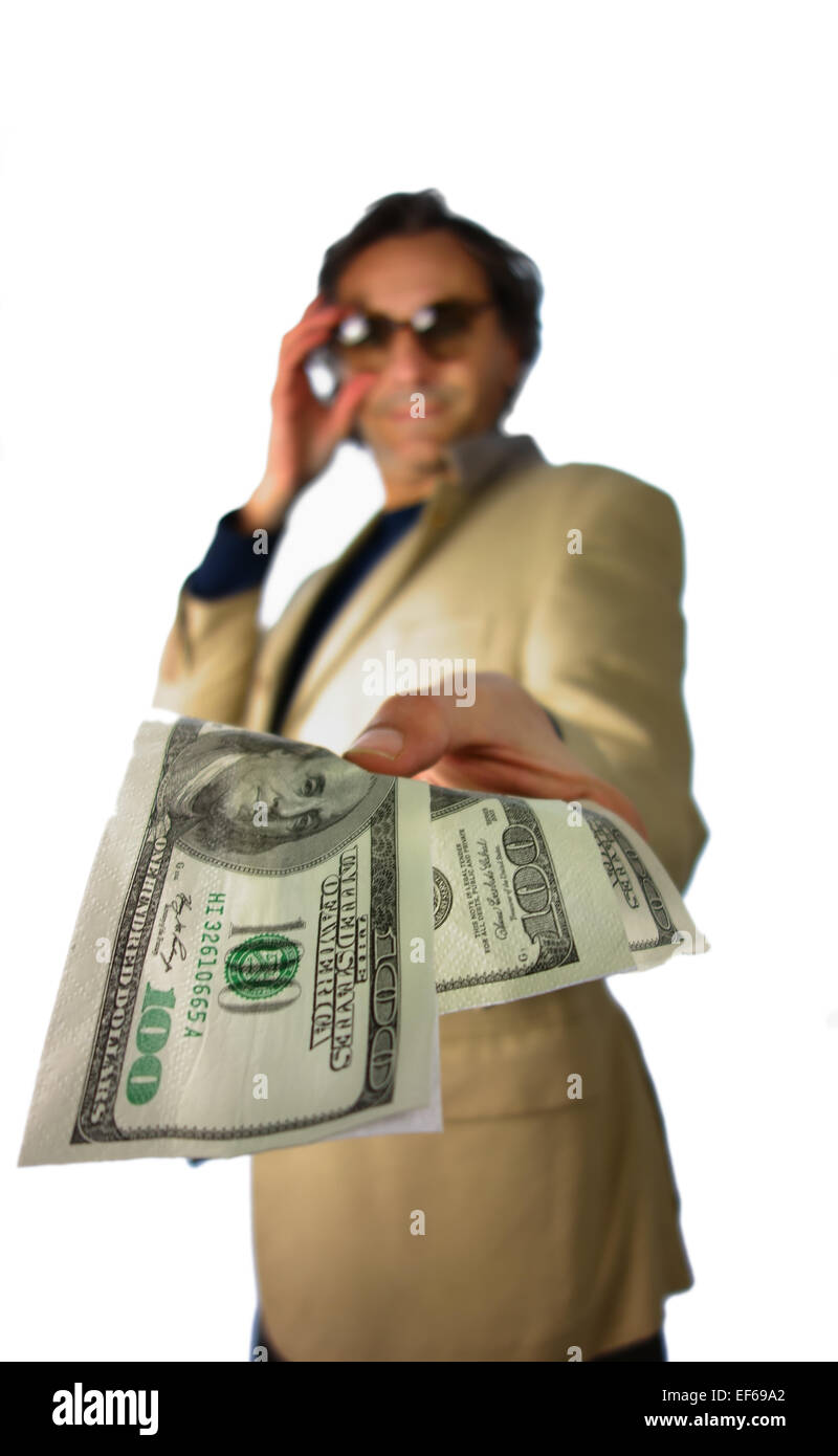 man holding dollar banknotes over white background Stock Photo - Alamy