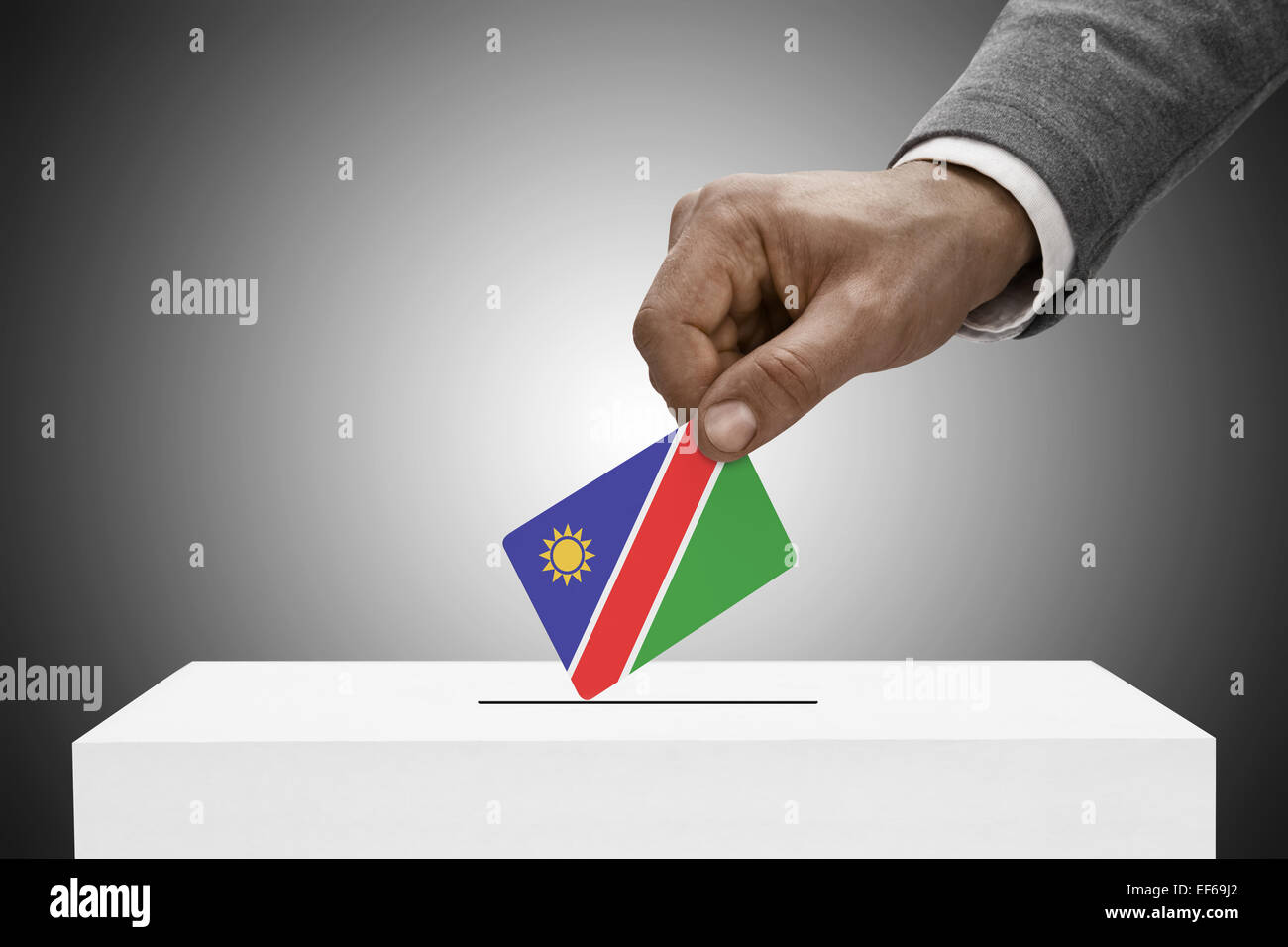 Ballot box painted into national flag colors - Namibia Stock Photo - Alamy