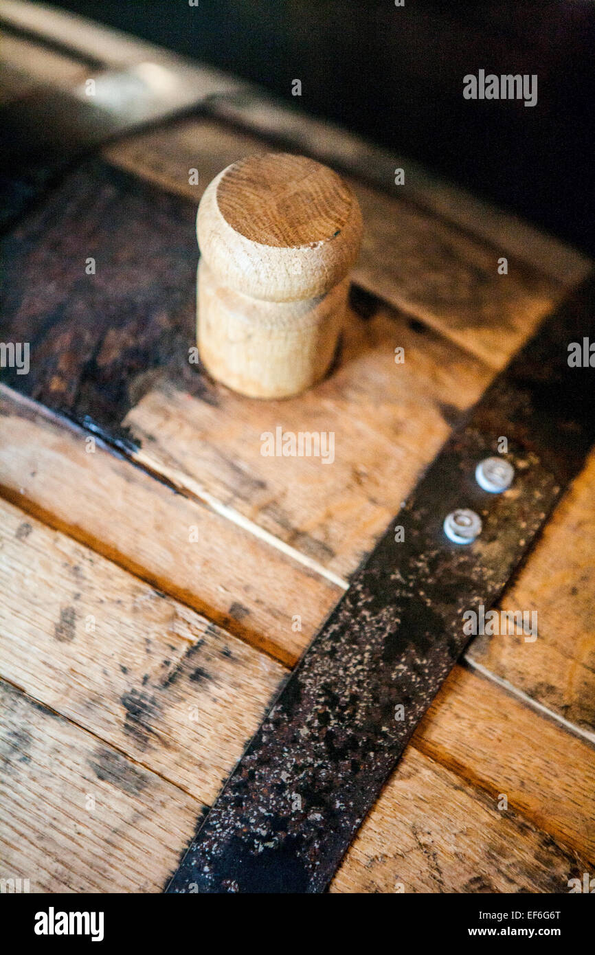 Close up of the bung stopper on a wooden cask Stock Photo - Alamy
