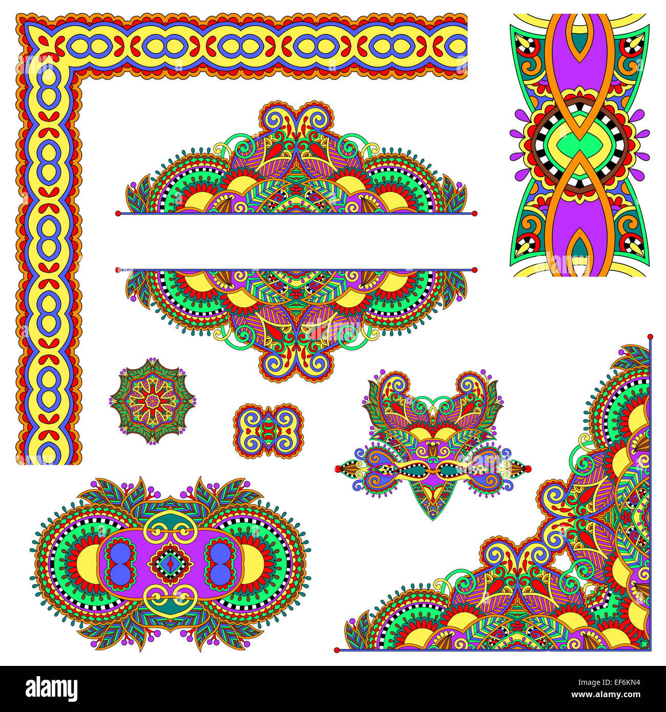 set of paisley floral design elements for page decoration Stock Photo ...