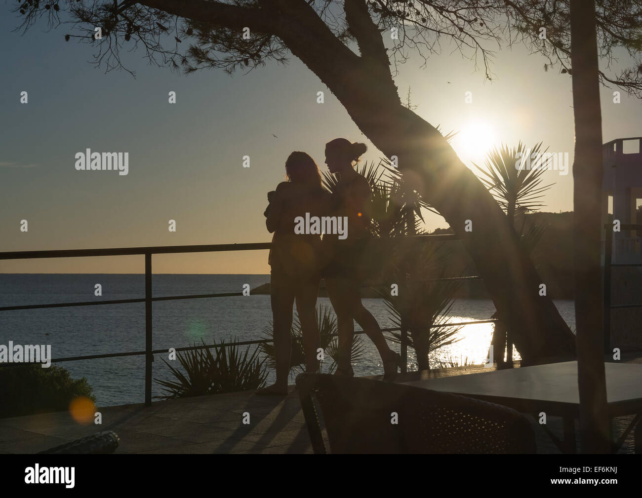 SANT ELM, MAJORCA, SPAIN - OCTOBER 31, 2013: Two girls walk in Sant Elm ...