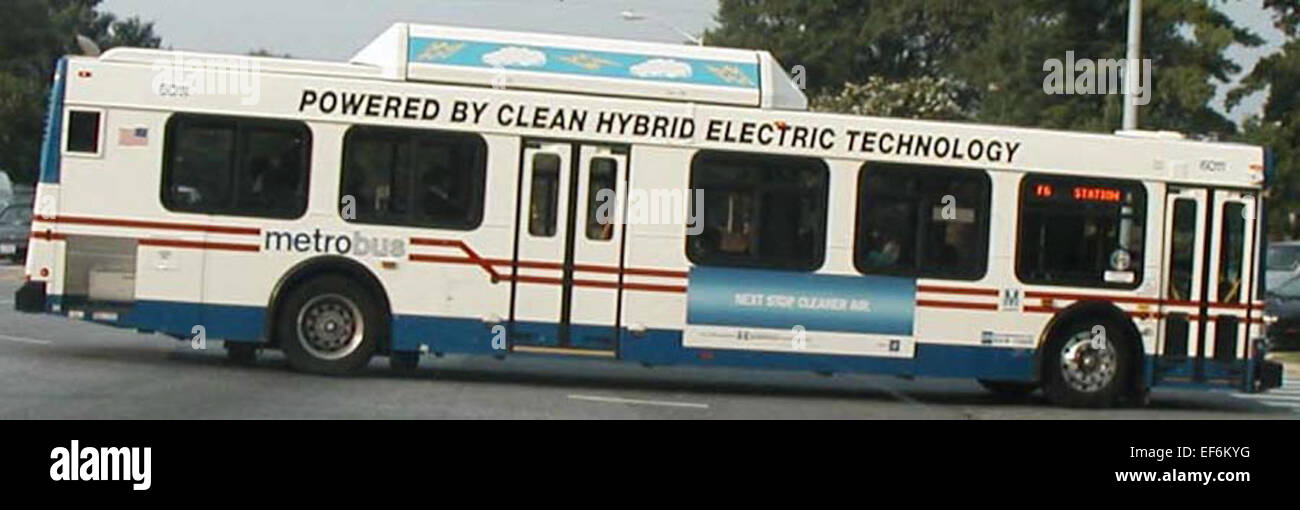 The hybrid bus combines traditional diesel power with electric energy ...