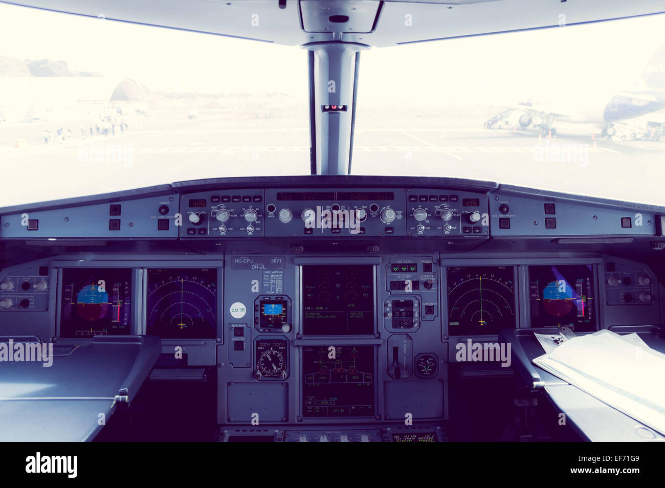 cockpit view of airplane interior Stock Photo - Alamy