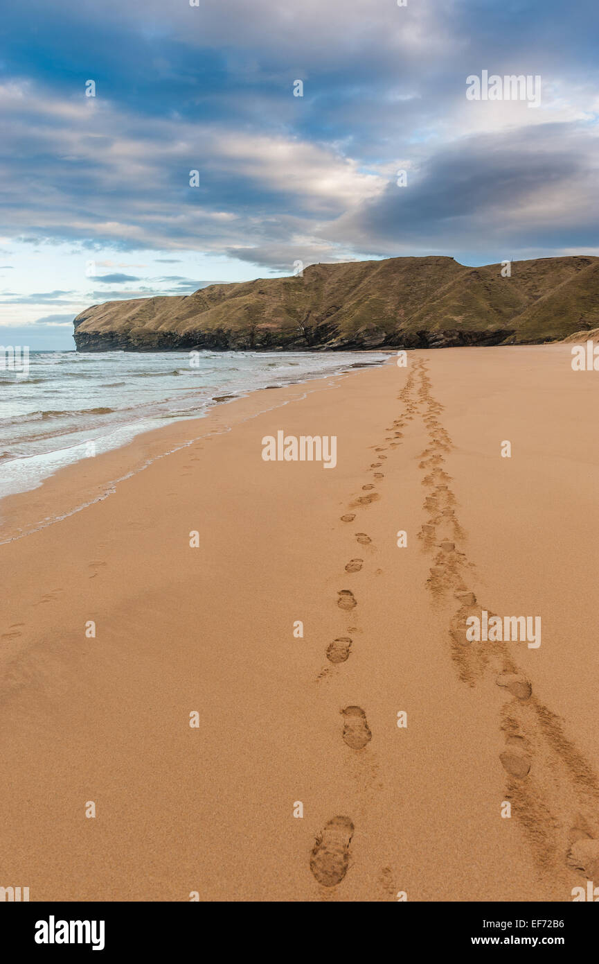 Footprints on the beach at Strathy Bay in Caithness, SCotland Stock ...