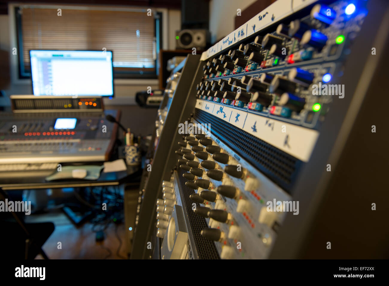 several mixing consoles in a recording studio Stock Photo - Alamy