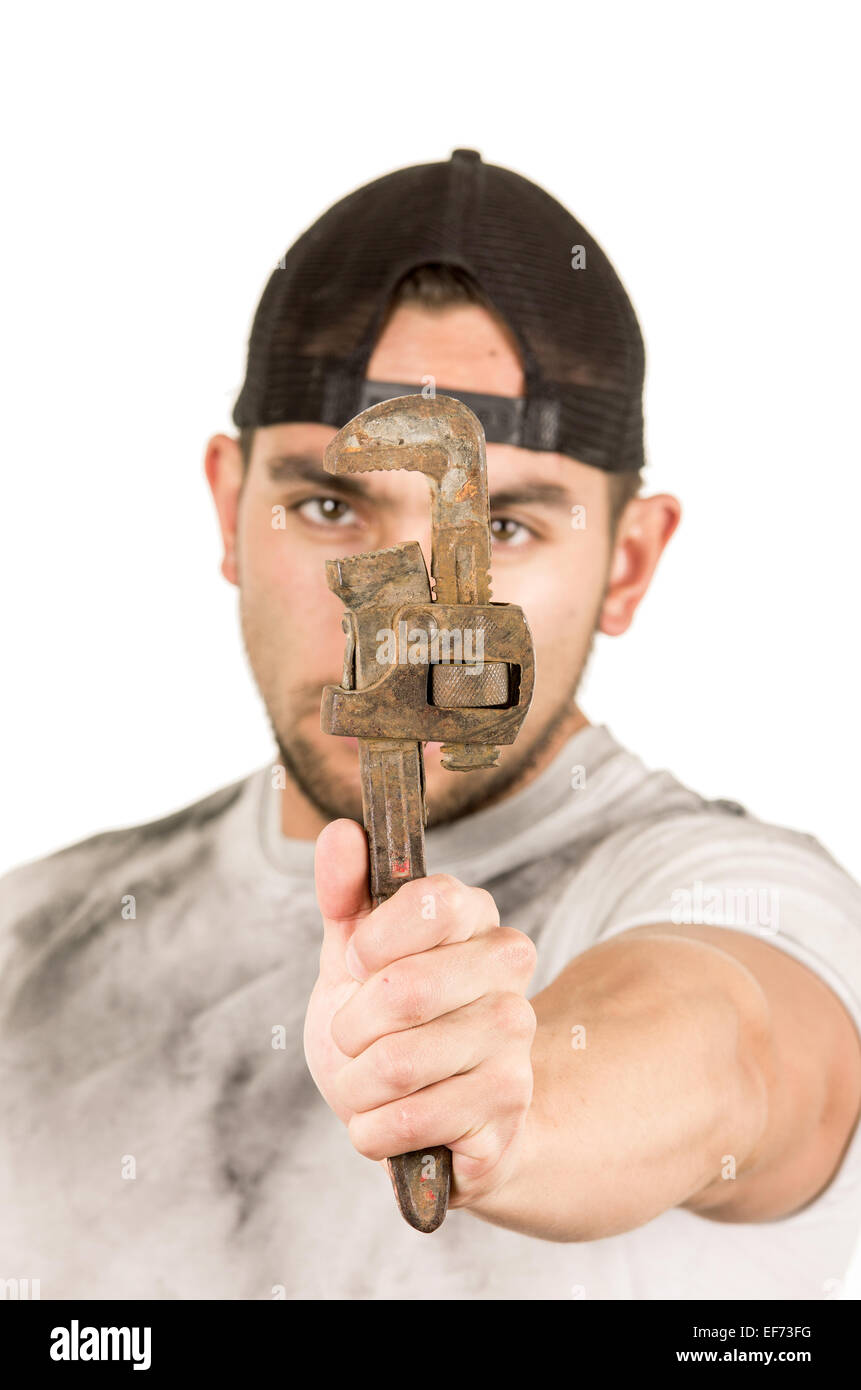 young muscular latin construction worker Stock Photo - Alamy