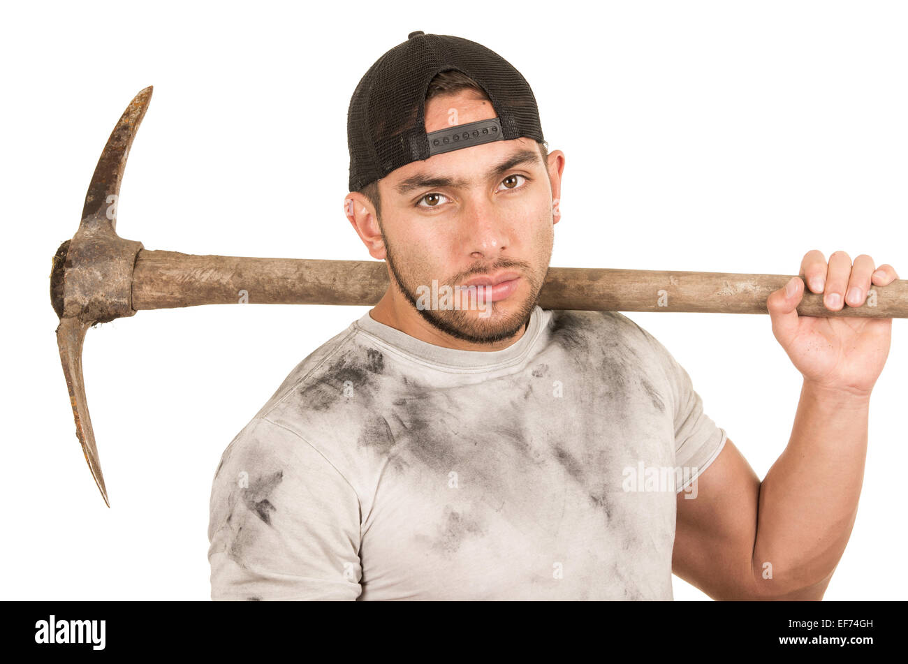 young muscular latin construction worker Stock Photo - Alamy