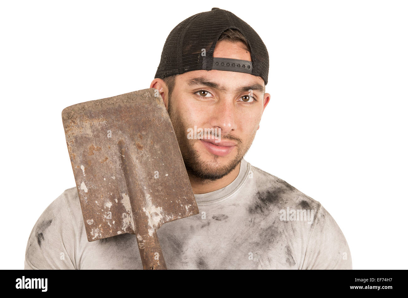 young muscular latin construction worker Stock Photo - Alamy