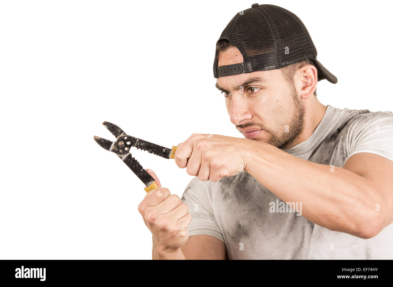 young muscular latin construction worker Stock Photo - Alamy
