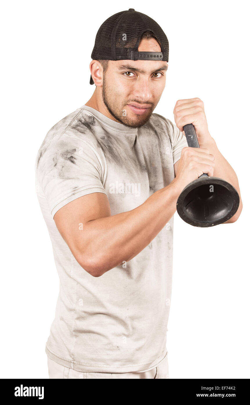 young muscular latin janitor Stock Photo - Alamy