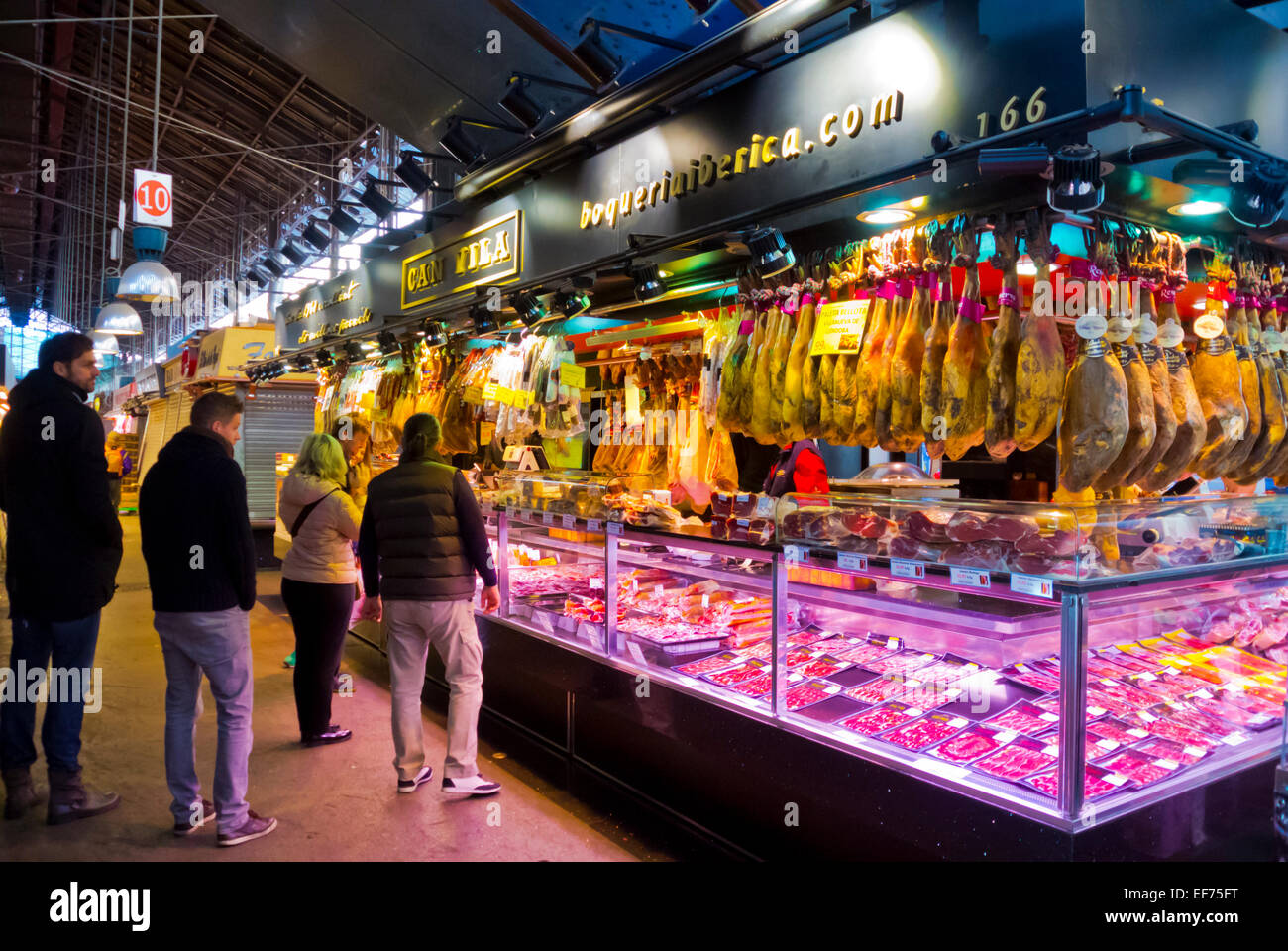 Ham stall, La Boqueria, Mercat de Sant Josep, market hall, El Raval ...