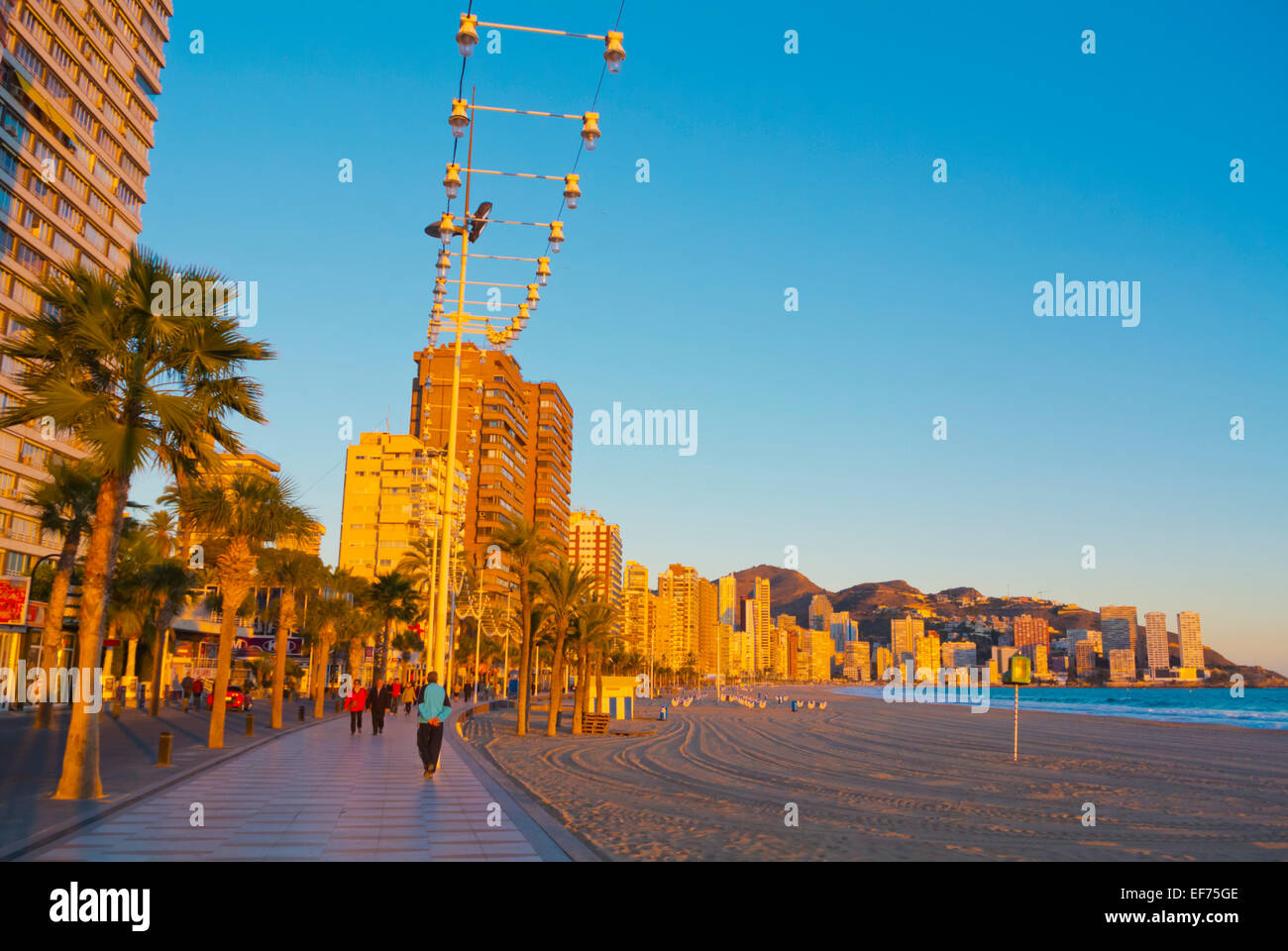 Playa de Levante beach and promenade, Benidorm, Alicante province ...