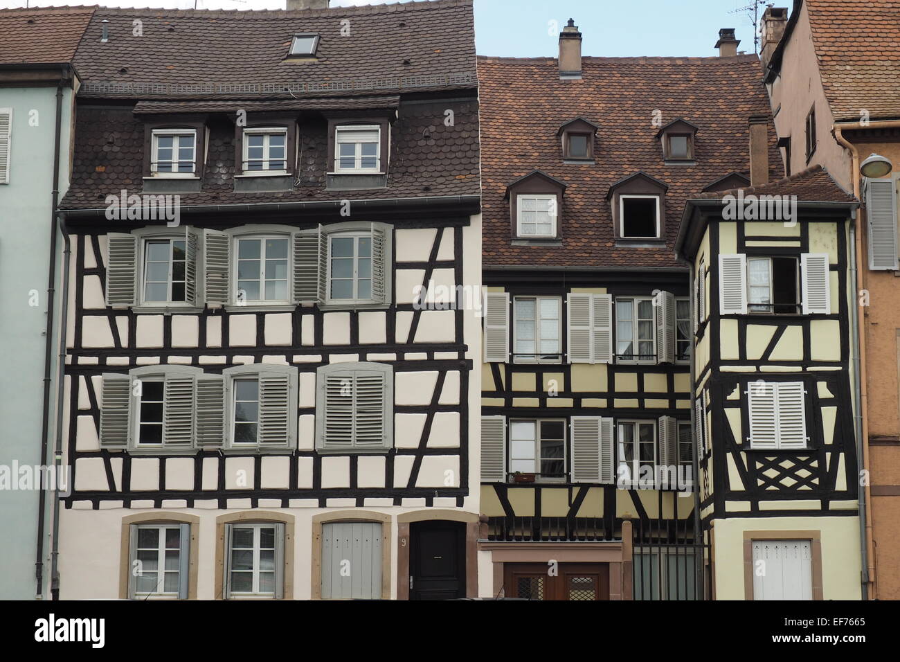 Shuttered windows on a timber framed building, Strasbourg France Stock ...
