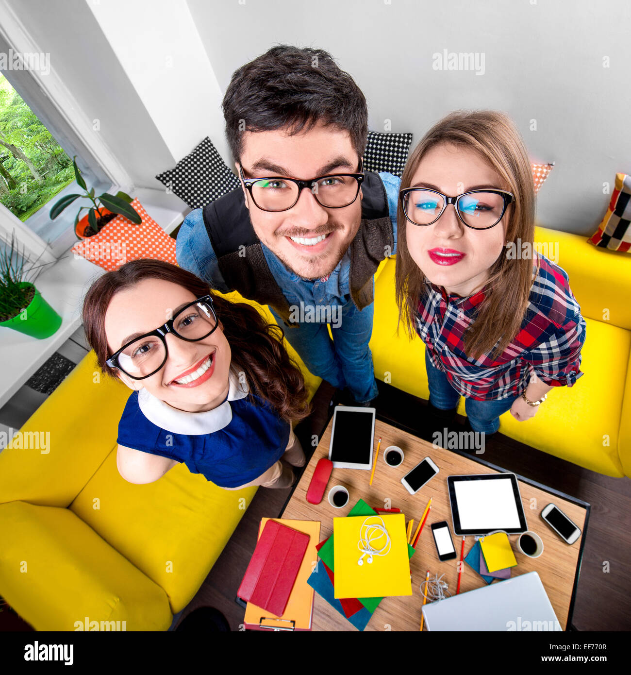 Three funny nerds together Stock Photo - Alamy