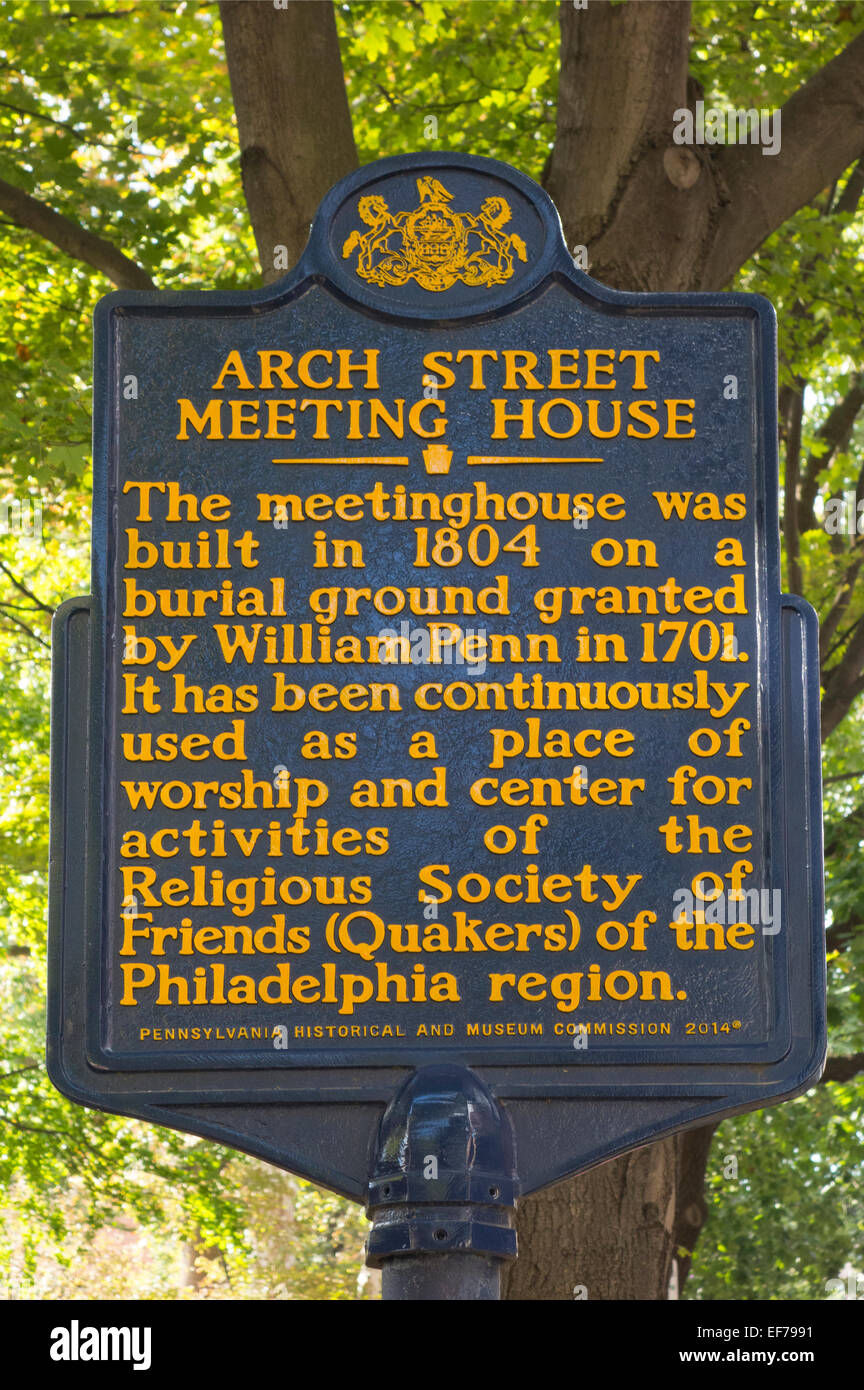 Arch street meeting house sign Philadelphia PA Stock Photo - Alamy