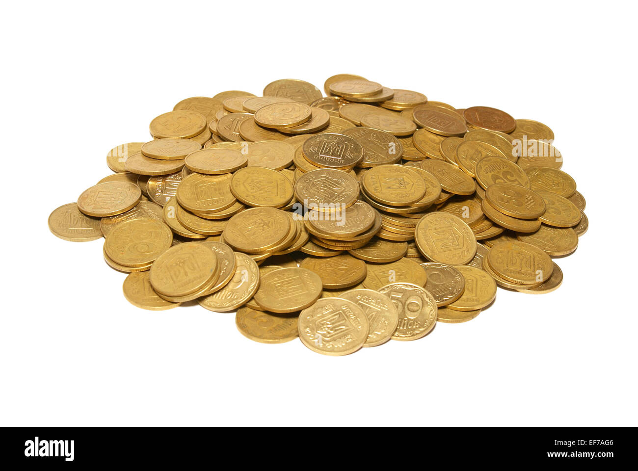 Heap of golden coins isolated on white Stock Photo - Alamy