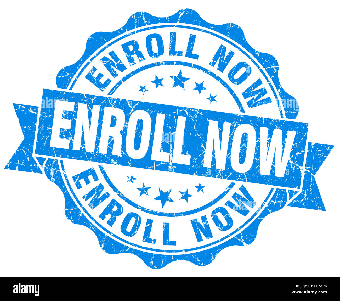 enroll now blue grunge seal isolated on white Stock Photo - Alamy