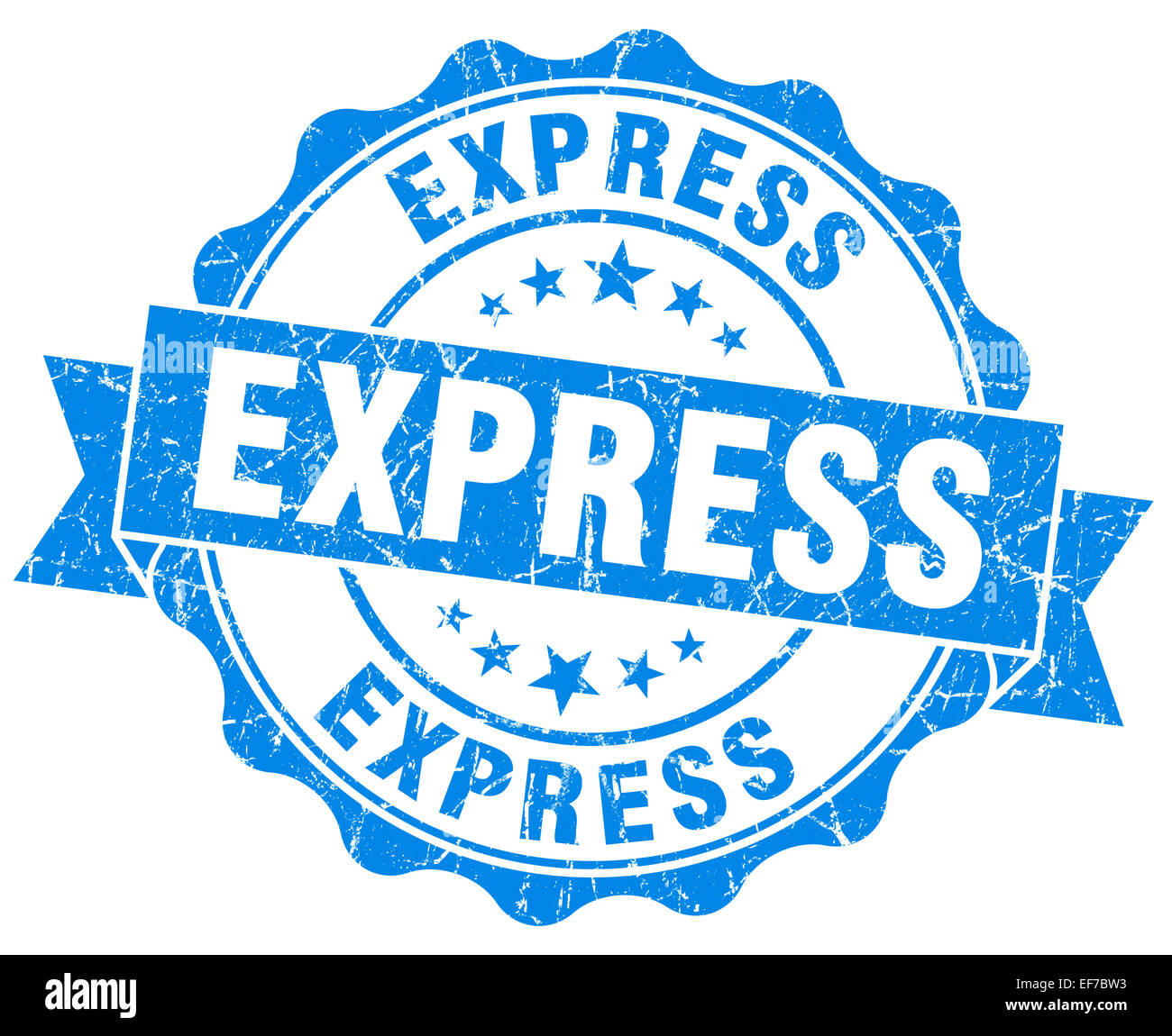 express blue grunge seal isolated on white Stock Photo - Alamy