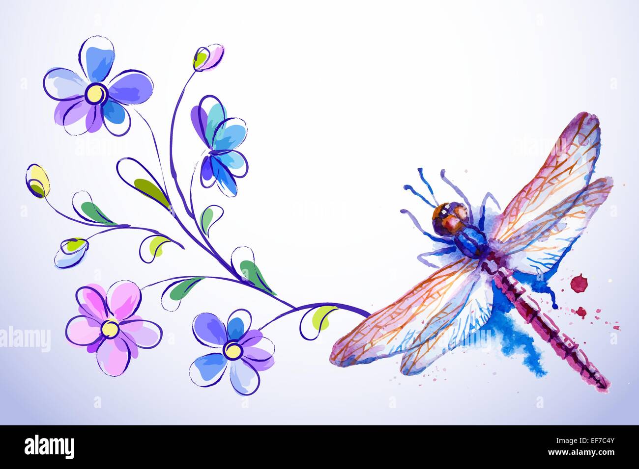 Vector greeting background with beautiful watercolor flying violet ...
