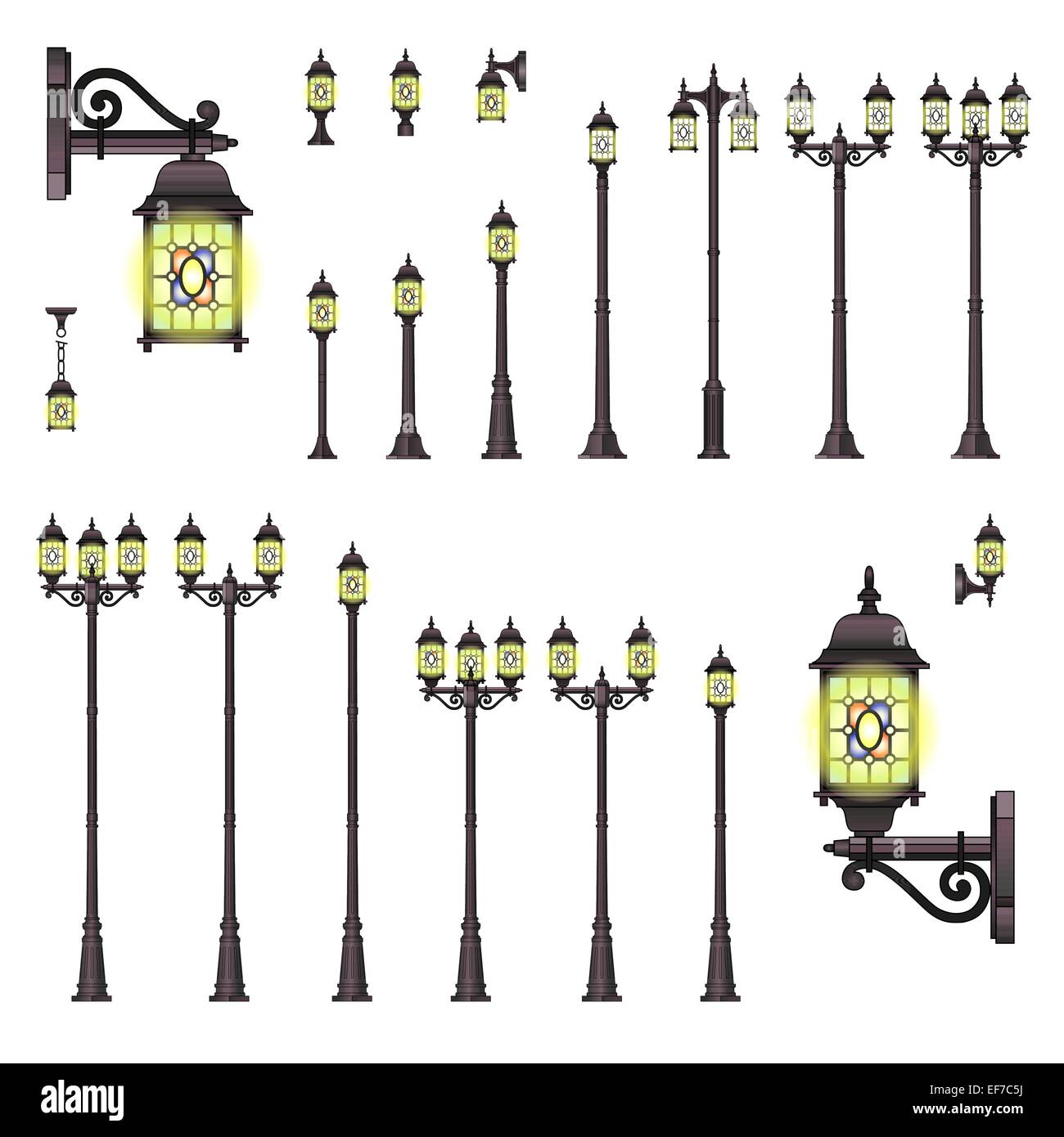 Vector set of isolated Street lanterns in Vintage style with different ...
