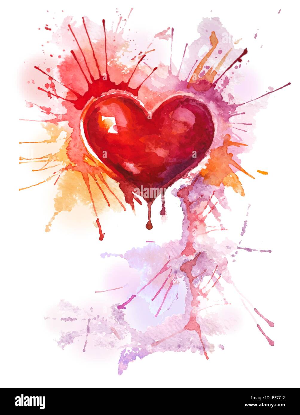 Vector Valentine's Day vertical greeting card with a hand-drawn painted ...