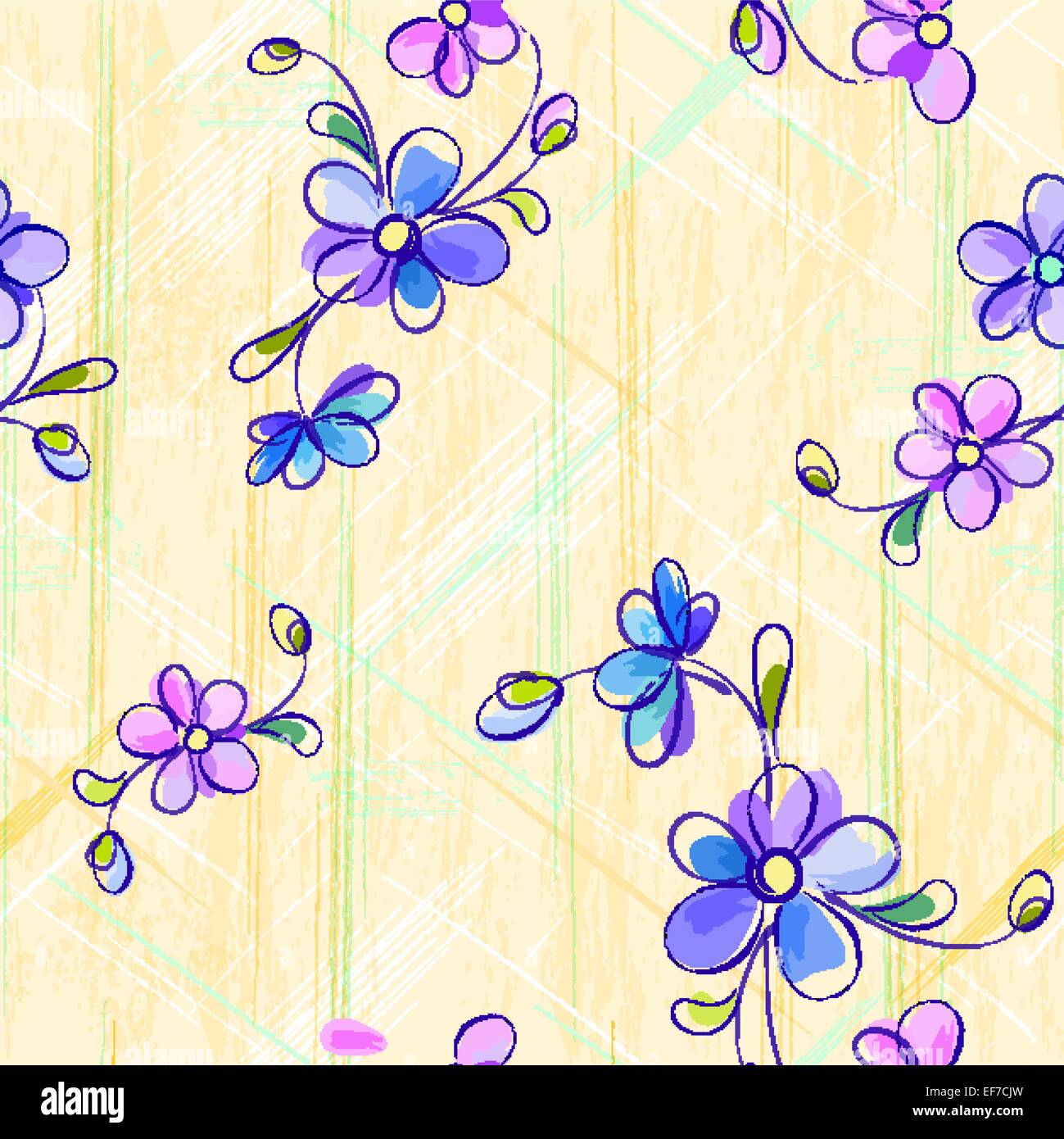 Seamless yellow background with blue and violet flowers - Stock ...