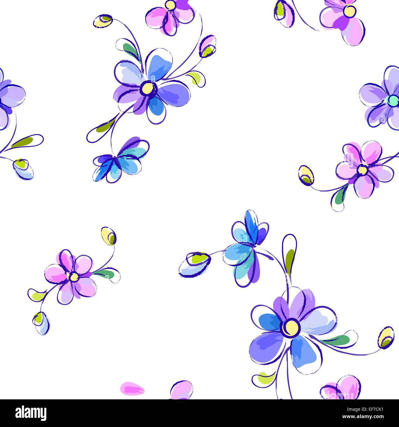 Seamless white background with blue and violet flowers - vector ...