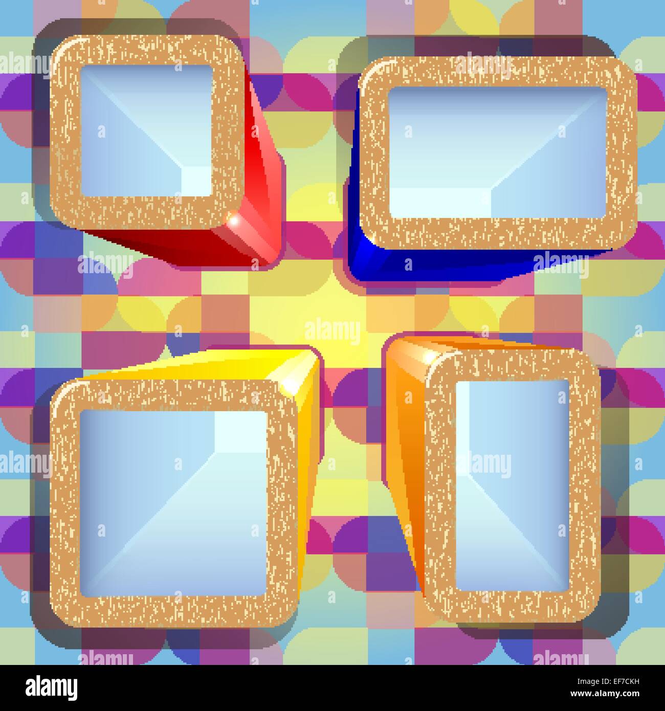 Shiny colored boxes with wooden front and places for text on the ...