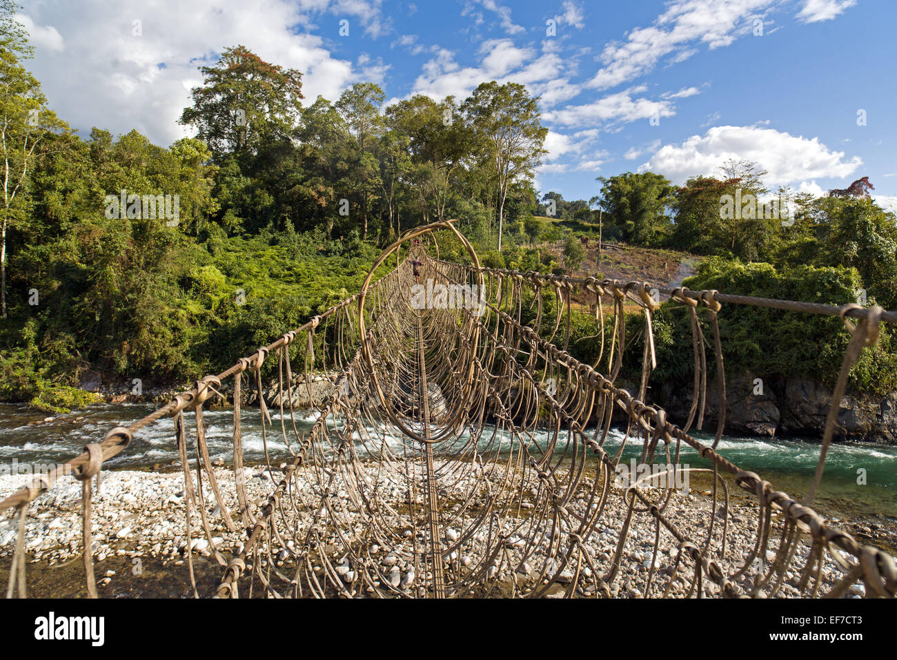 1000ft (300m) long suspension bridge over the siang rive Stock Photo ...