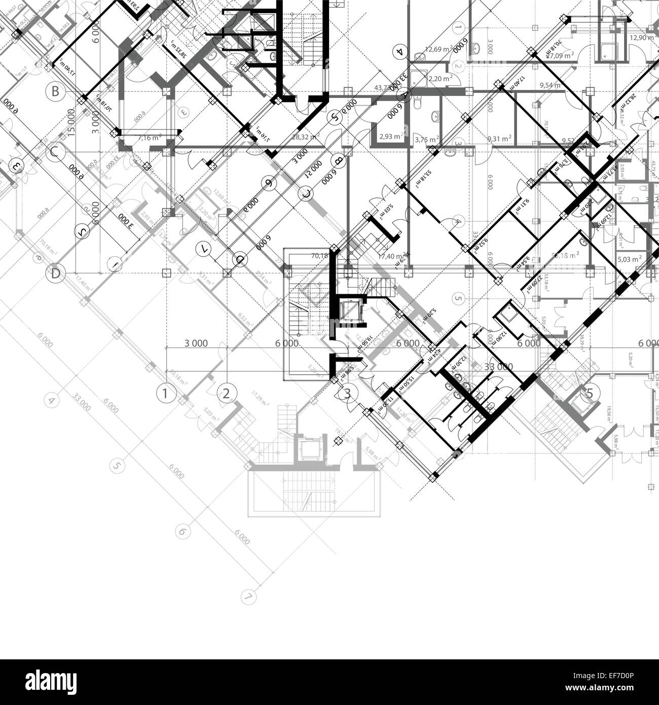 Vector architectural black and white background with plans of building ...
