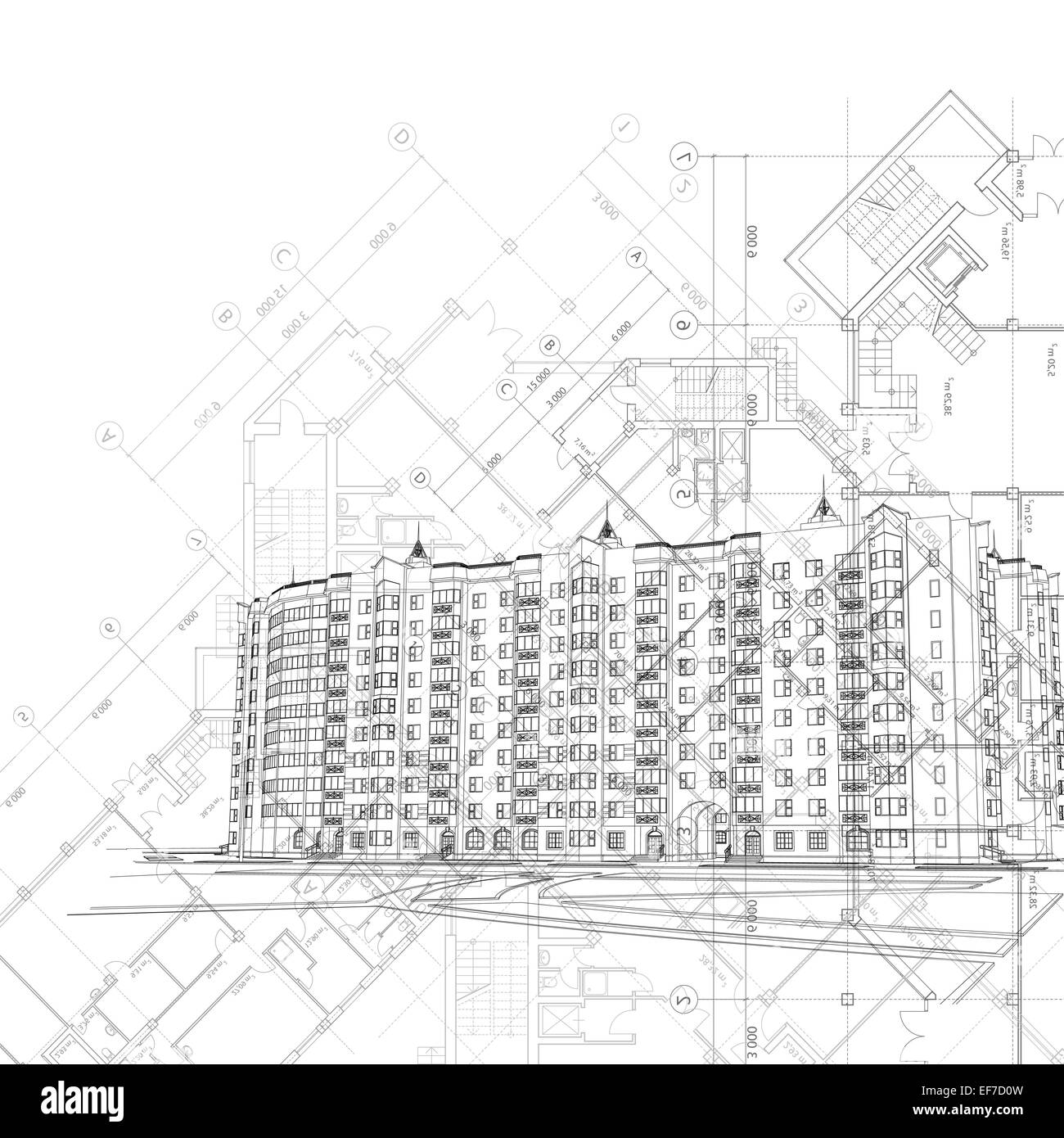 Vector architectural black and white background with building Stock ...