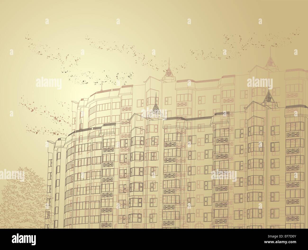 Vector beige linear architectural graphic background with building ...