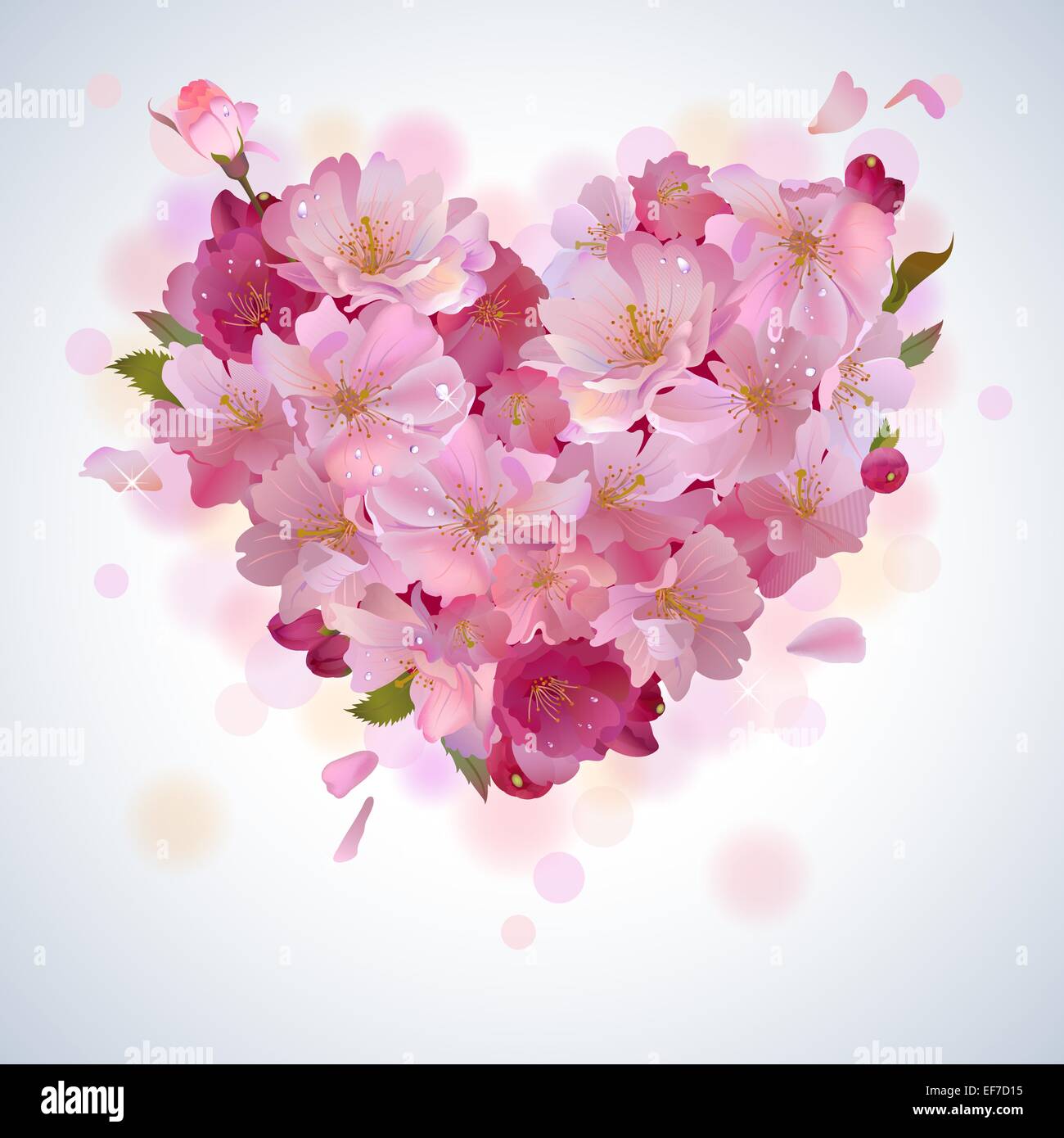 Vector spring background with gentle heart from cherry flowers and ...